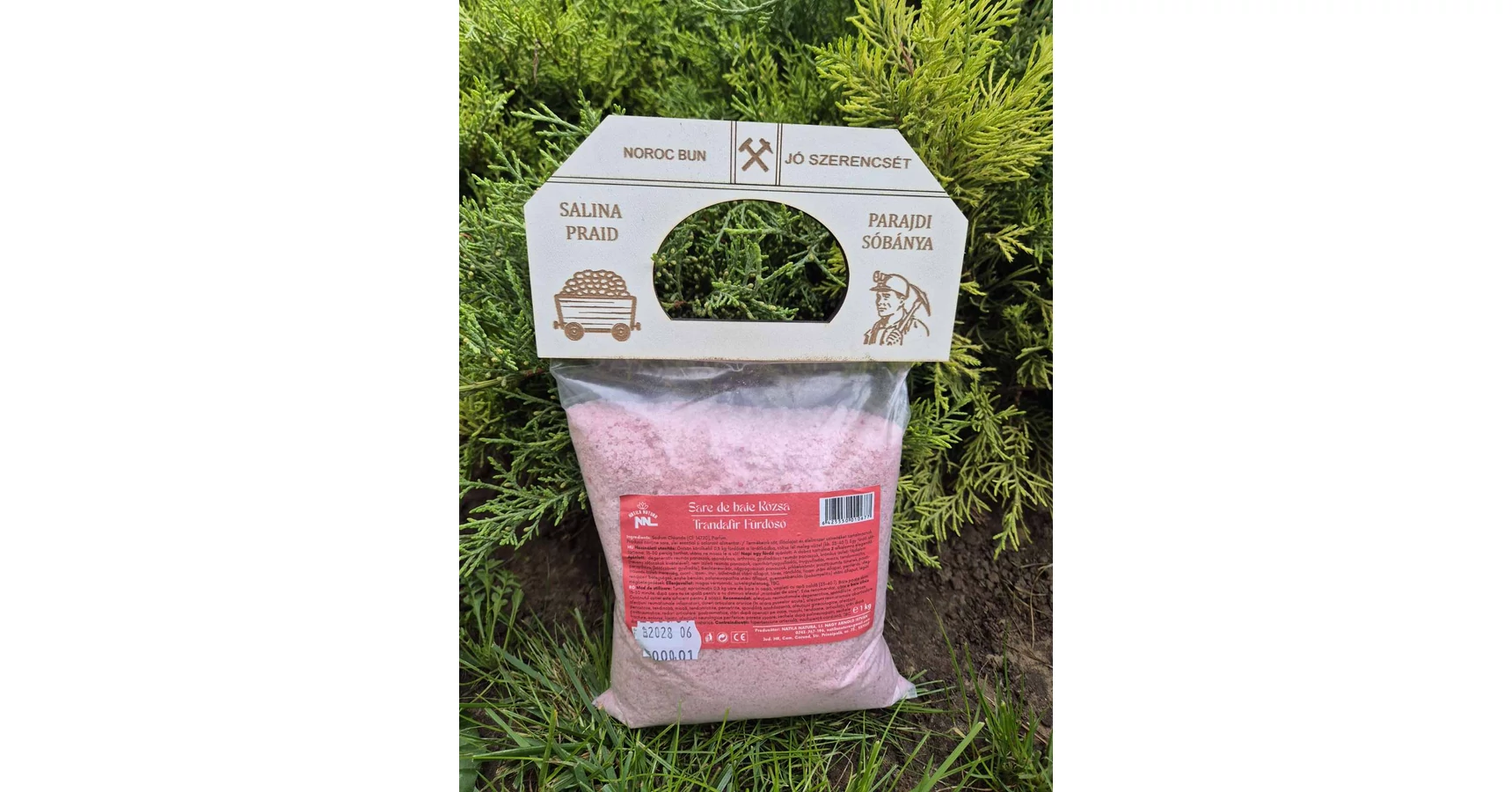 Parajdi fürdősó rózsa autentikus bányabejáratos fatáblával 1 kg ...